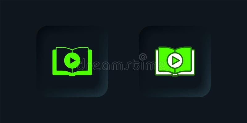 Green Audio Book Icon Isolated on Black Background. Play Button and ...