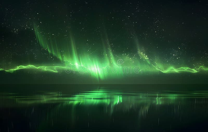 Green Aurora Lights Reflection Banner Stock Illustration - Illustration ...