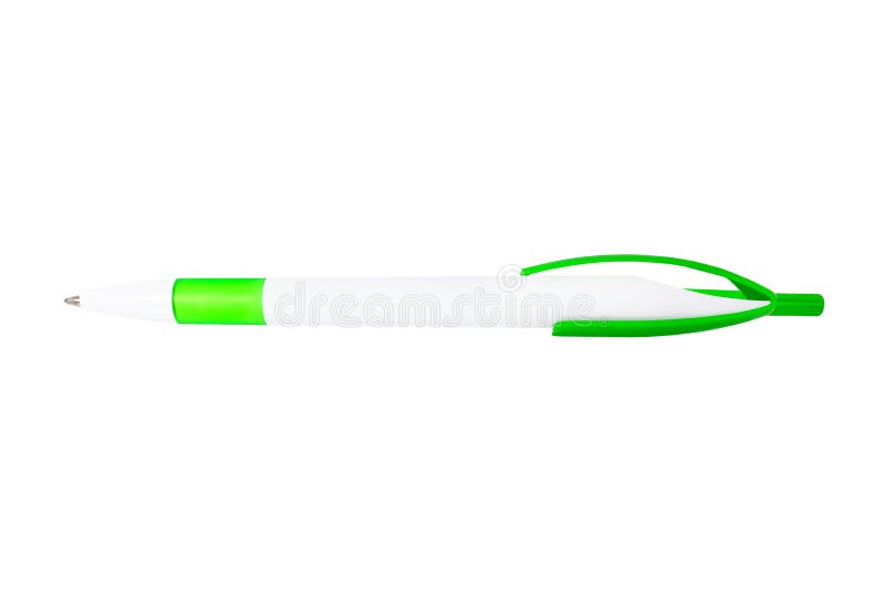 Green Automatic Plastic Ballpoint Pen Isolated on White Background ...
