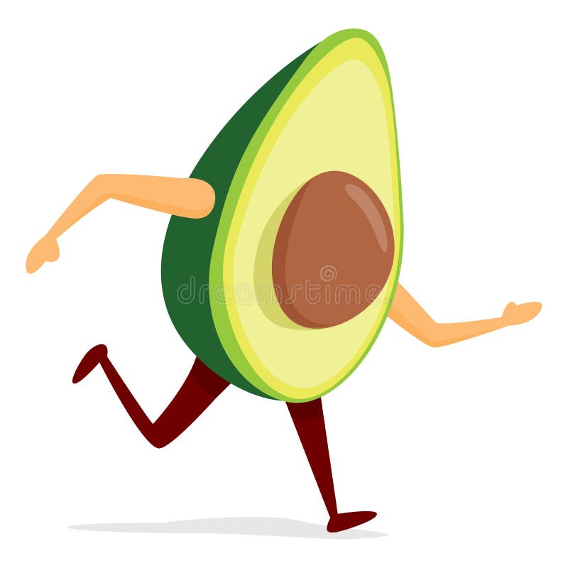 Avocado Running, Funny Exotic Fruit Athlete Cartoon Character Doing ...