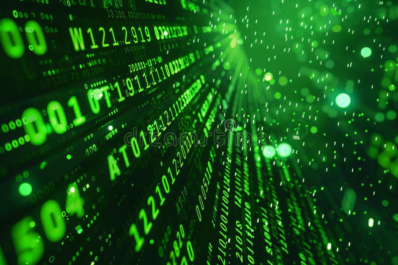 Green Code Matrix Background, on a Computer Screen, Binary Code Falling ...
