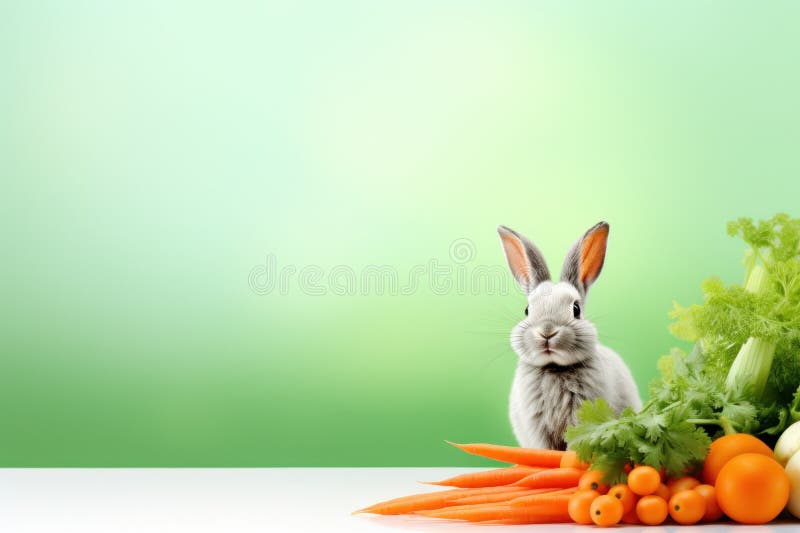 Green Background with a Cute and Whimsical Easter Bunny in the Center ...