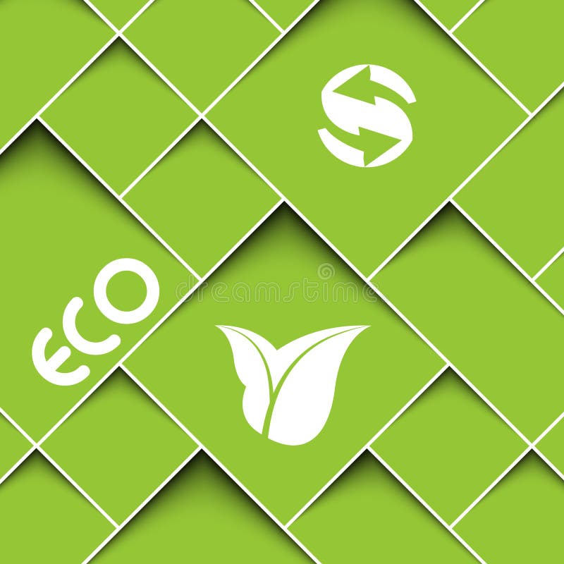 Square Green Background with Ecology Signs Stock Vector - Illustration ...