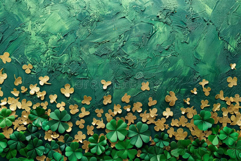 Green Background with Gold Leaf Clovers Stock Image - Image of paint ...