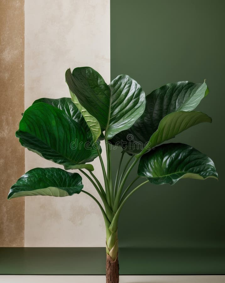 A Green Background with a Large Leafy Green Plant Stock Image - Image ...