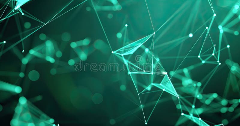 Green Background with Low Poly Triangles and Lines in the Air, Modern ...