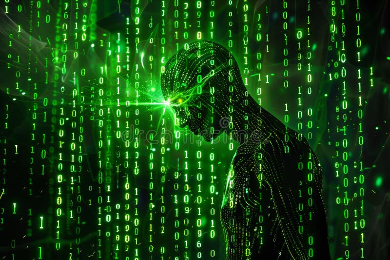 Green Background with Matrix Code, Binary Numbers in Green Color on a ...