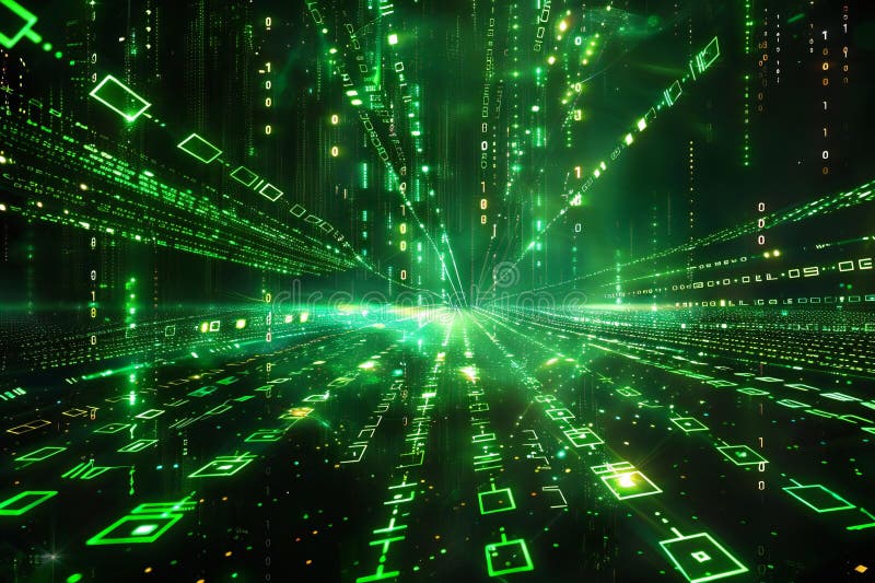 Green Background with Matrix Code, Binary Numbers in Green Color on a Black Background, in the ...