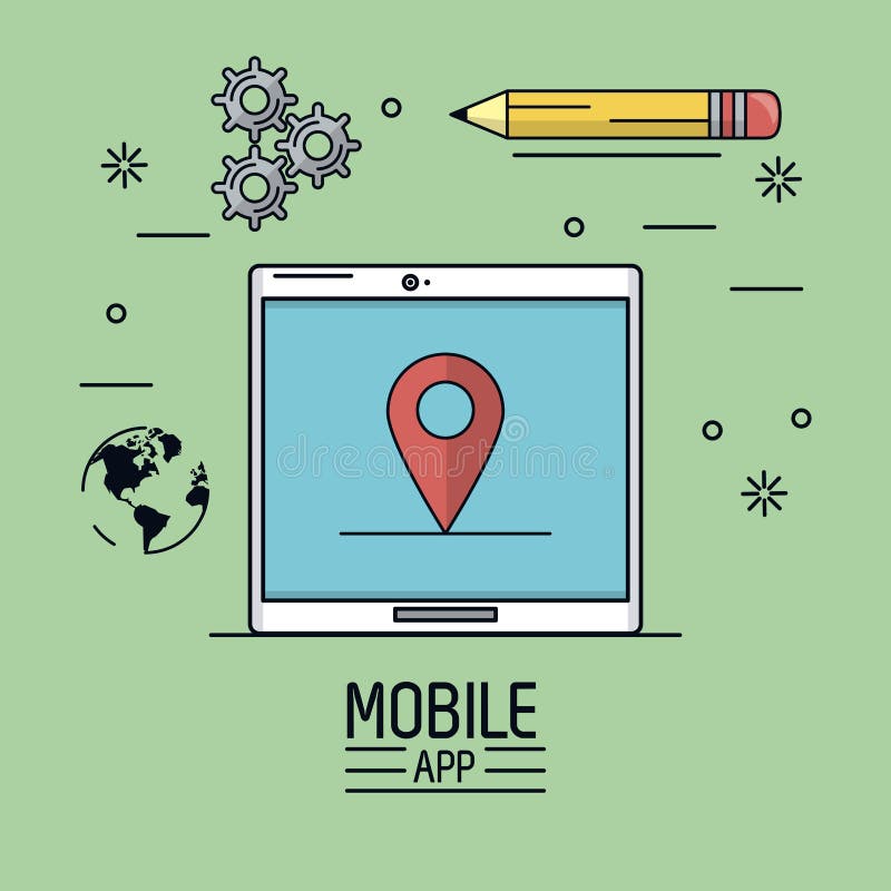 Green Background Poster of Mobile App with Tablet Device with Map ...