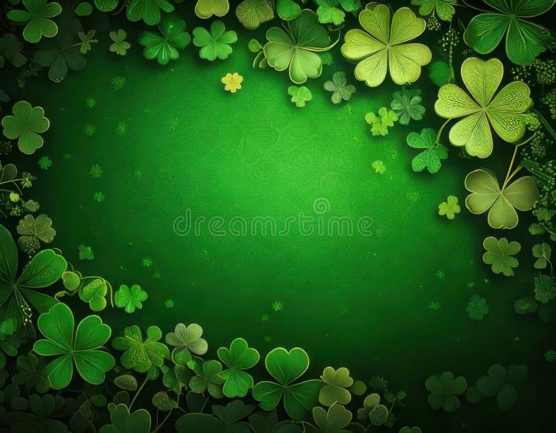 Green Background with Shamrocks and Lucky Clovers Stock Illustration ...