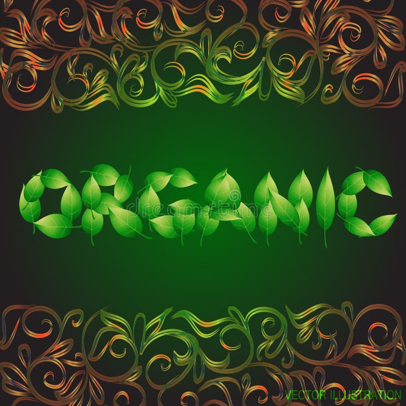 Green Background with Text Made from Leaves Organic .Vector ...