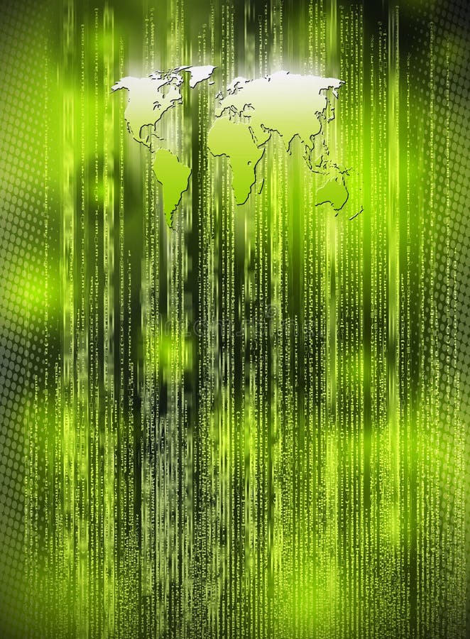 Green Background with World Map Matrix Style Stock Illustration ...