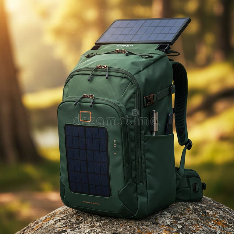 Green Backpack Designed with a Solar Panel on the Back, Ideal for ...