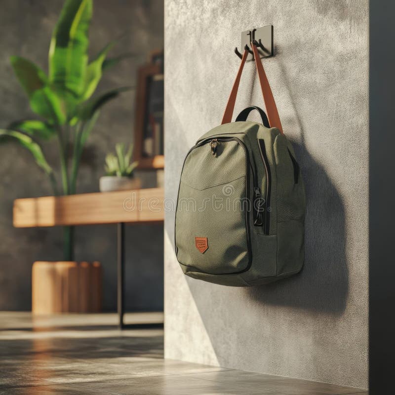 Green Backpack Hanging on a Hook Stock Illustration - Illustration of ...