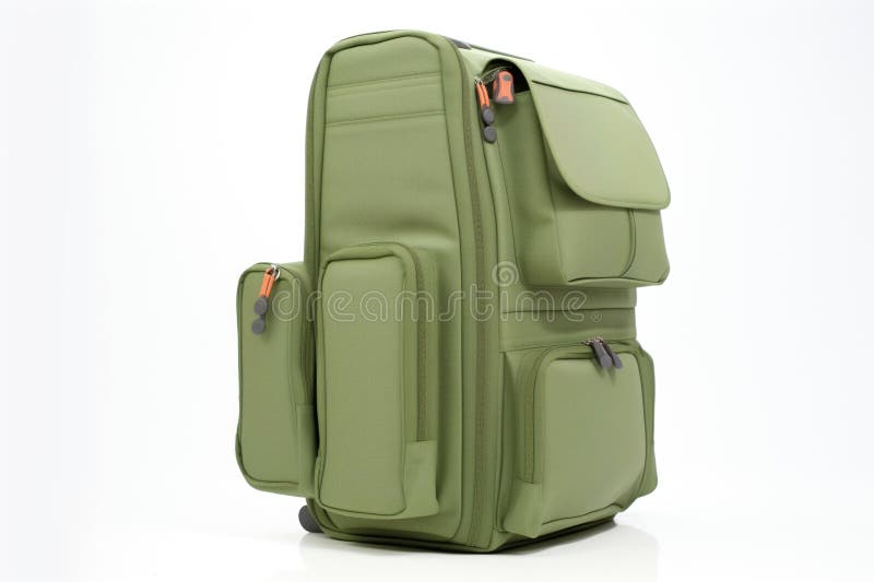 Green Backpack with Side Pockets, Profile View on White Surface Stock ...