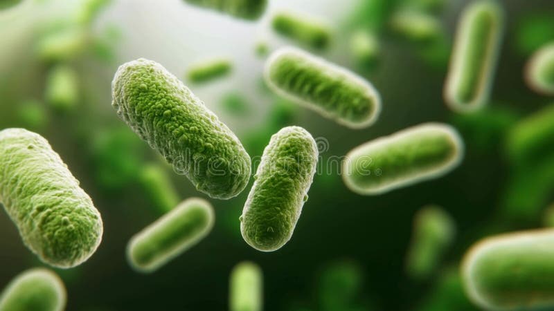 Green Bacteria Floating in Liquid, Captured in Laboratory Environment ...