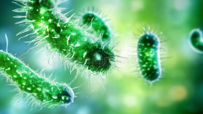 Green Bacteria Microscopic View with Fuzzy Texture in a Luminous ...