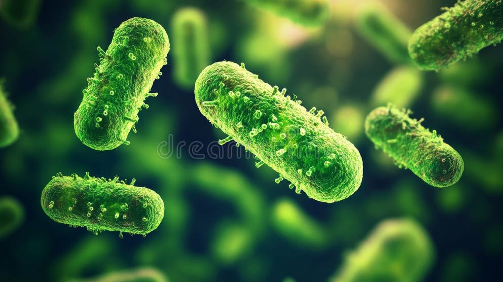 Green Bacteria Under Microscope, Detailed View. Microbiology and ...