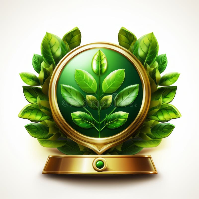 A Green Badge with Leaves on a White Background Stock Illustration ...