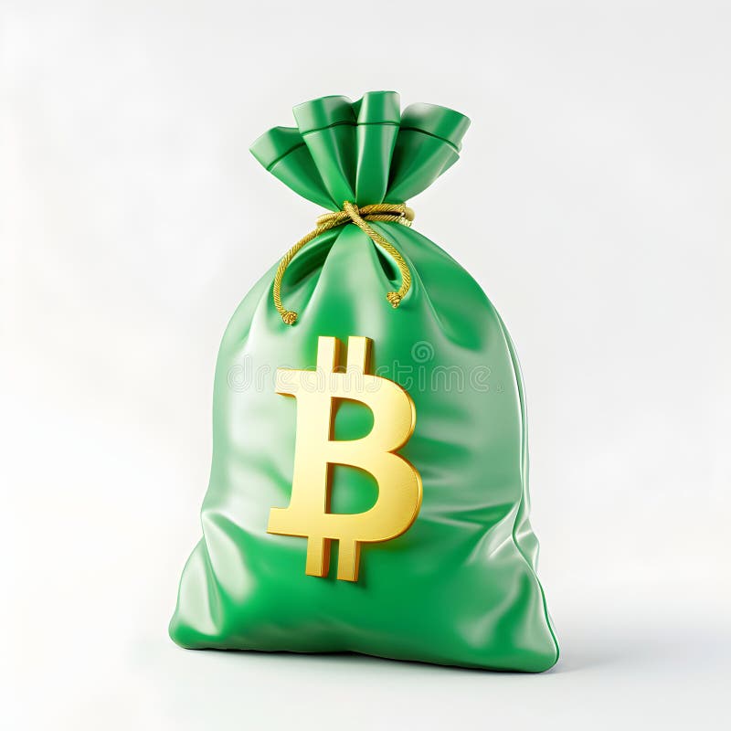 Green Bag with Gold Bitcoin Sign. Three Dimensional Icon on White ...