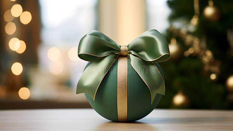 Green Ball for the Christmas Tree with a Gold Bow. Neural Network AI ...