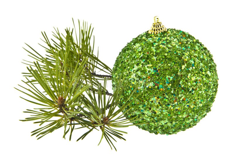 Green Ball and Tree Branch Isolated on White Background Stock Photo ...