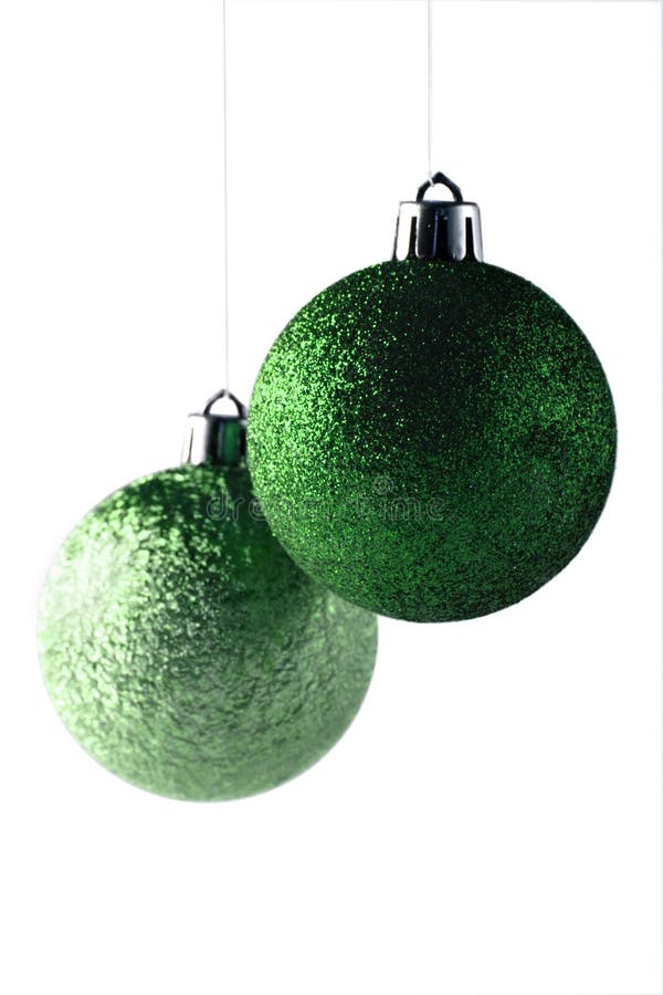 Green Balls on Christmas Tree Branch Stock Image - Image of xmas, glass ...