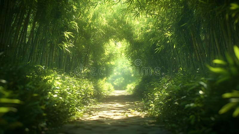 Green Bamboo Forest Path stock illustration. Illustration of scene ...