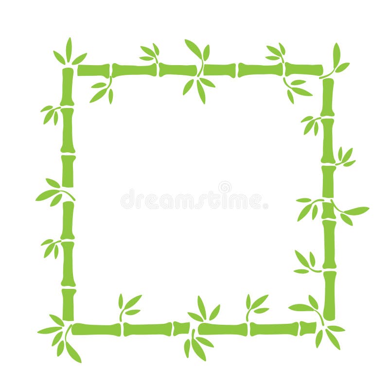 Green Bamboo Hand Drawn Round Border Element for Card Design on White ...