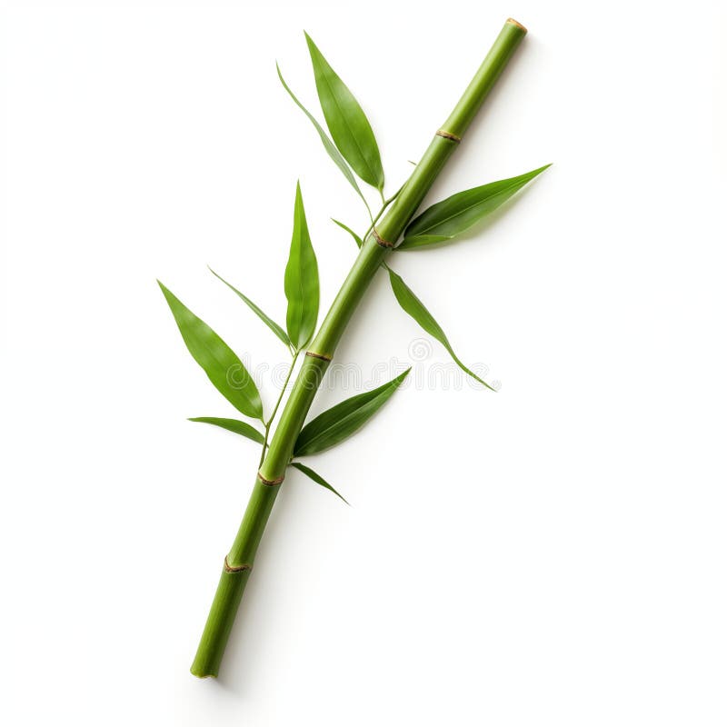 Green Bamboo Stem with Leaves Isolated on White Background Stock ...
