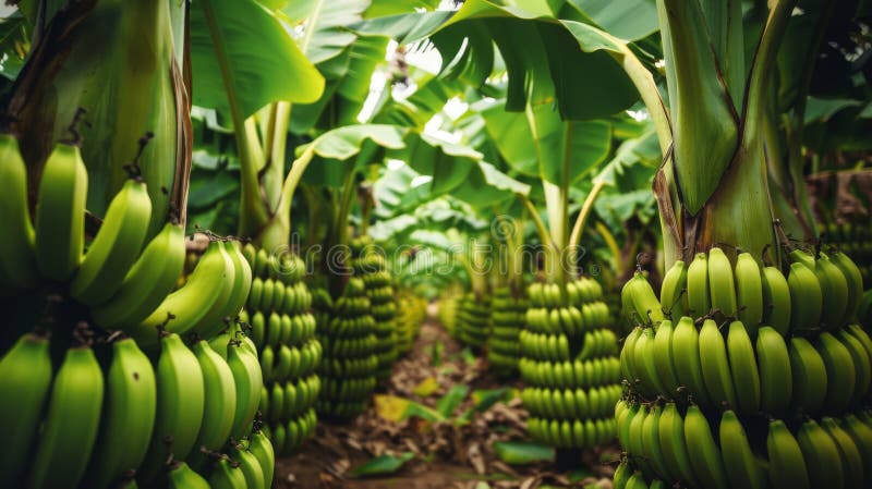 The Green Banana Plantation Path. AI Generated Stock Photo - Image of ...