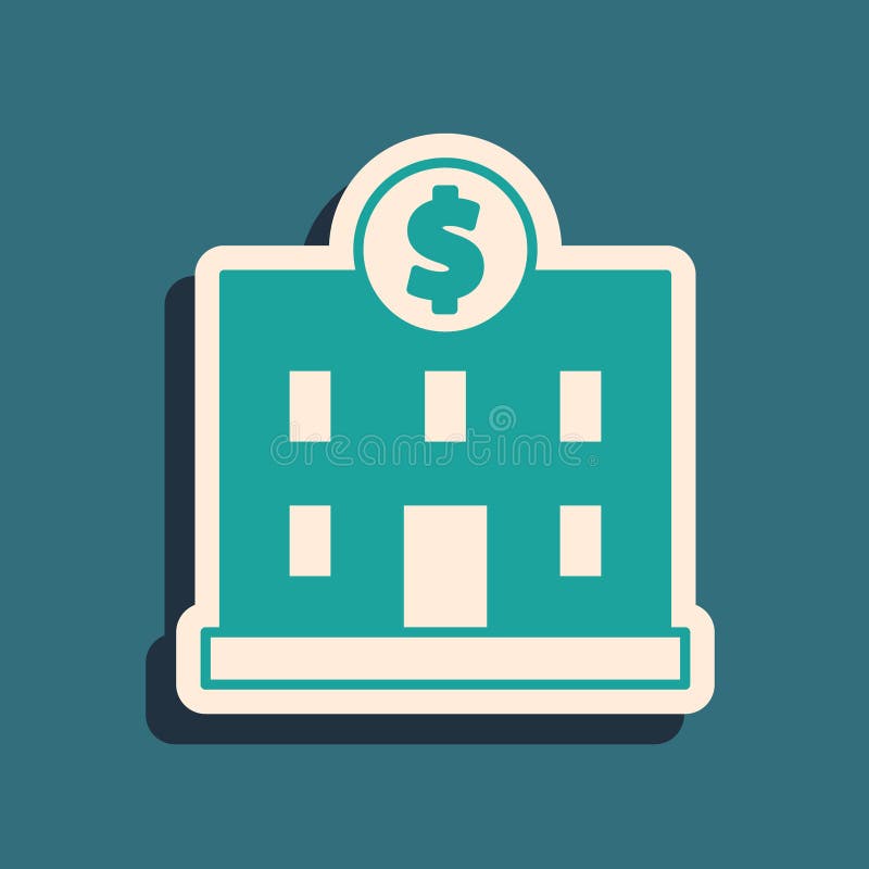 Green Bank Building Icon Isolated on Green Background. Long Shadow ...