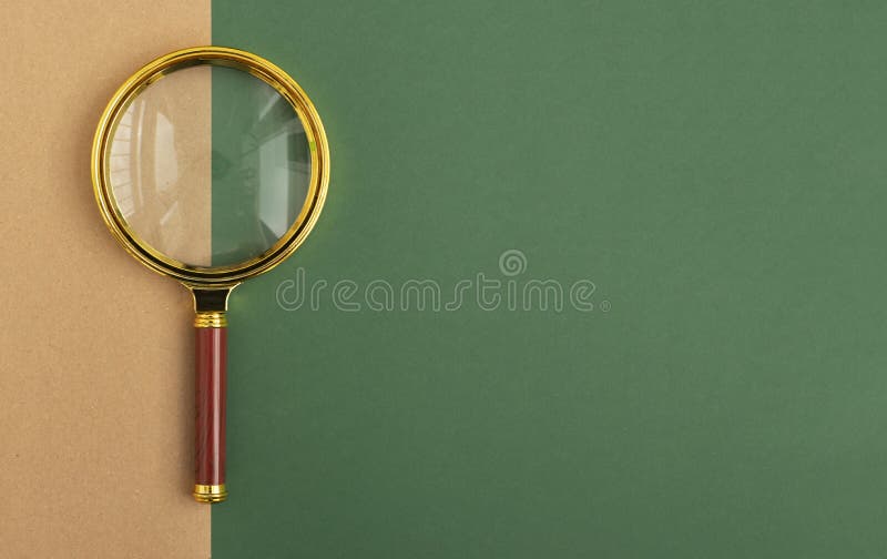Green Banner with Copy Space and Golden Magnifying Glass Stock Photo ...