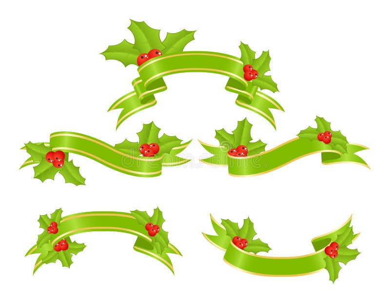 Green banners with holly stock vector. Illustration of plant - 21525674