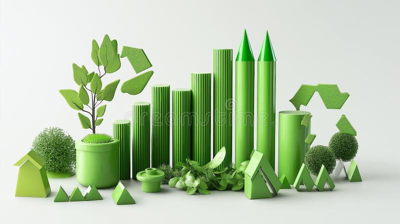 Green Bar Graphs and Plants Represent Growth and Eco-friendly Progress ...