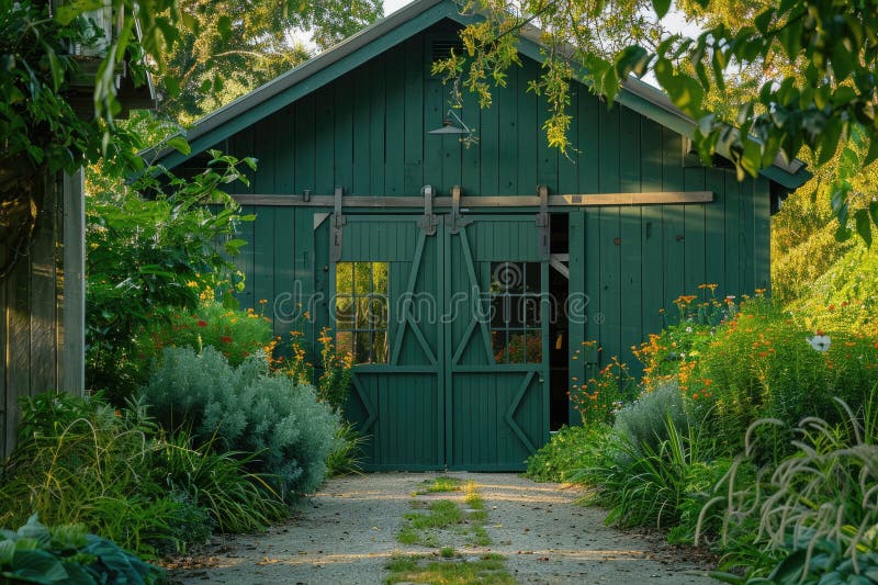 Green Barn on Farm Landscape Stock Illustration - Illustration of ...