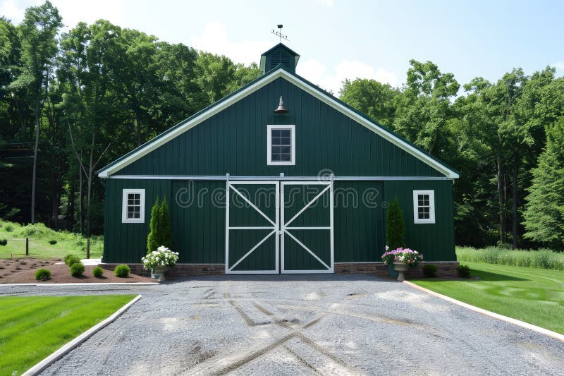 Green Barn on Farm Landscape Stock Illustration - Illustration of ...