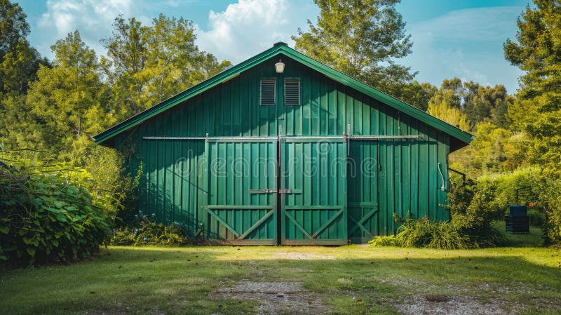 Green Barn on Farm Landscape Stock Illustration - Illustration of ...