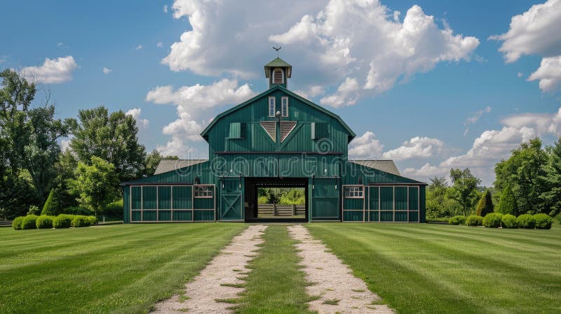 Green Barn on Farm Landscape Stock Illustration - Illustration of rural ...