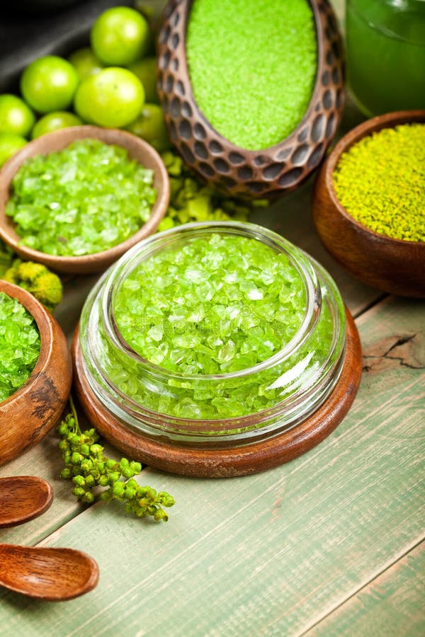 Green bath salt stock image. Image of wood, relax, supplies - 18048797