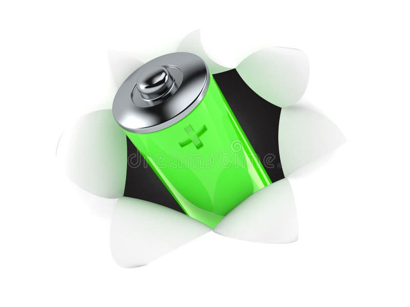 Green Battery Inside Hole from Torn Paper Stock Illustration ...