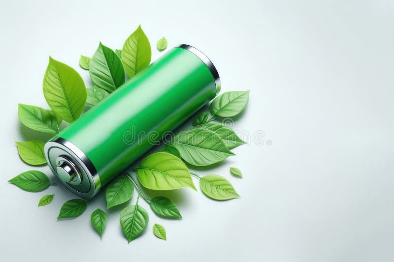 Green Battery on Leaves. Space for Text. Stock Photo - Image of ...