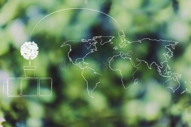 Green Battery with Tree Charging the World of Renewable Energy Stock ...