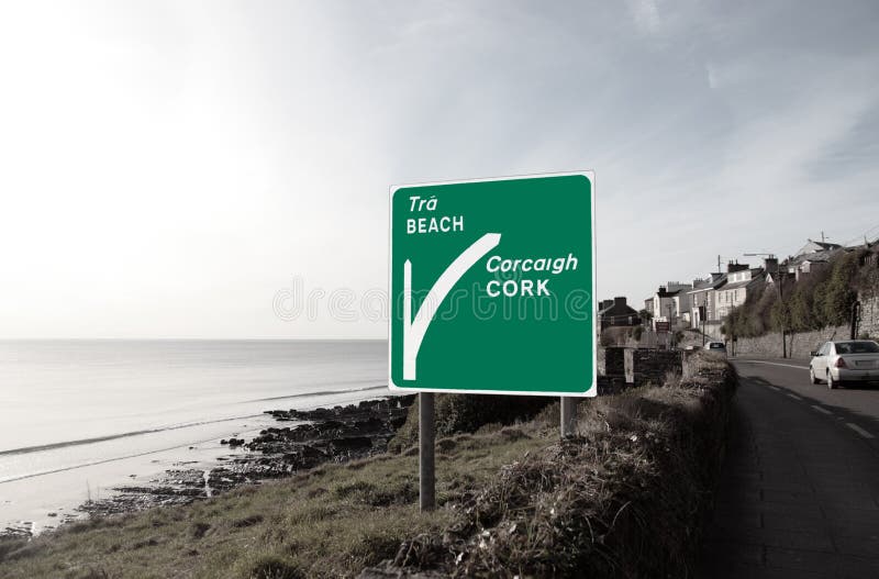 Green beach road sign stock image. Image of europe, coastline - 15622109