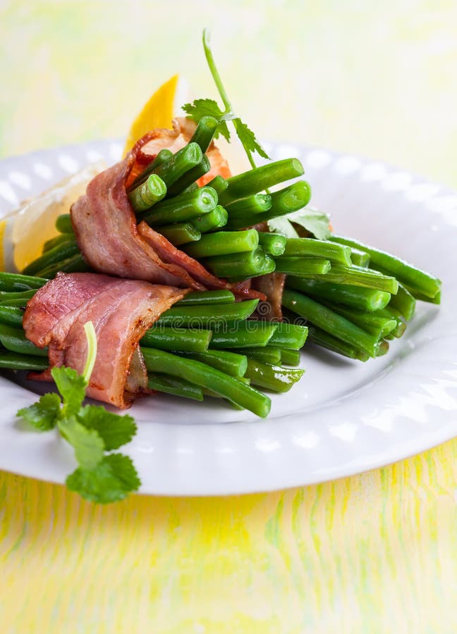 Green bean with bacon stock photo. Image of concept, fresh - 49746520