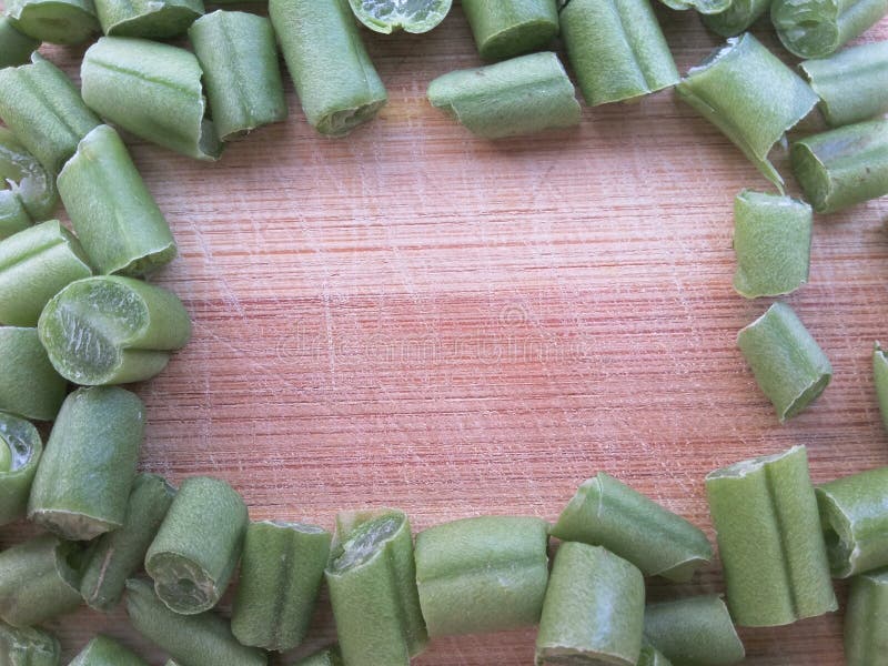 Green Bean Frame on Wooden Background Stock Image - Image of close ...
