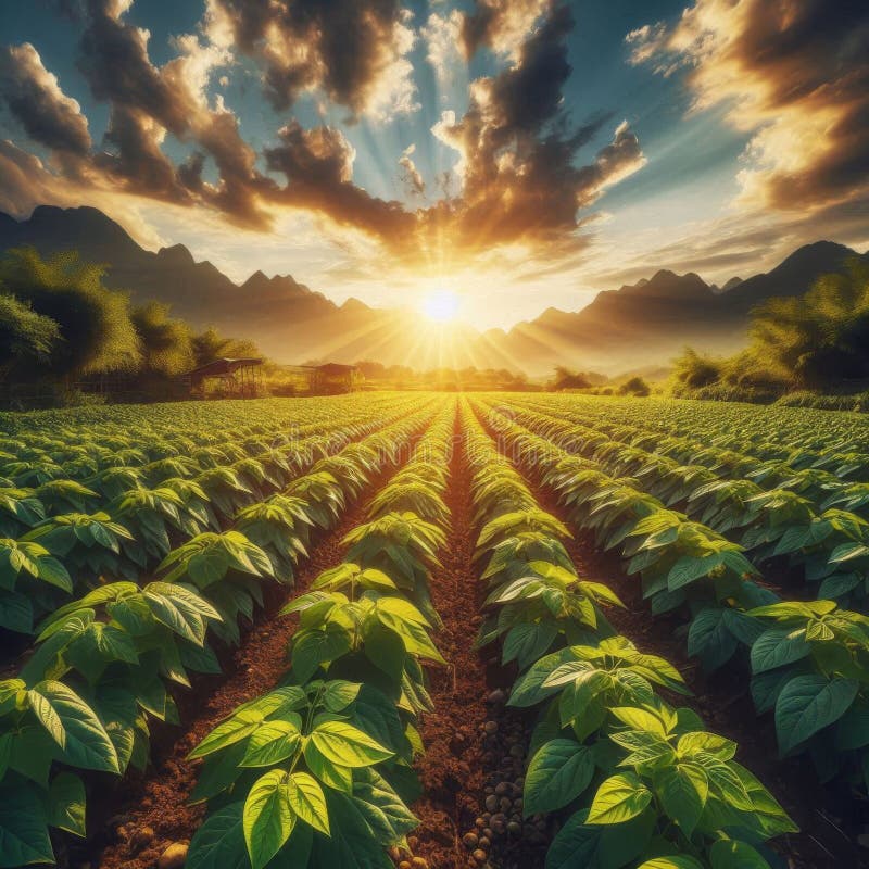 Green Bean Plant Growing in a Farm Field Under the Sun Stock ...