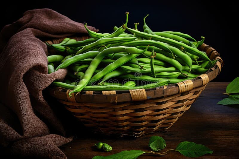 Green Beans in a Basket. Generative AI Stock Illustration - Illustration of nourishment ...