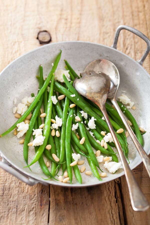 Green Beans with Goat Cheese and Pine Nuts Stock Photo - Image of dish ...