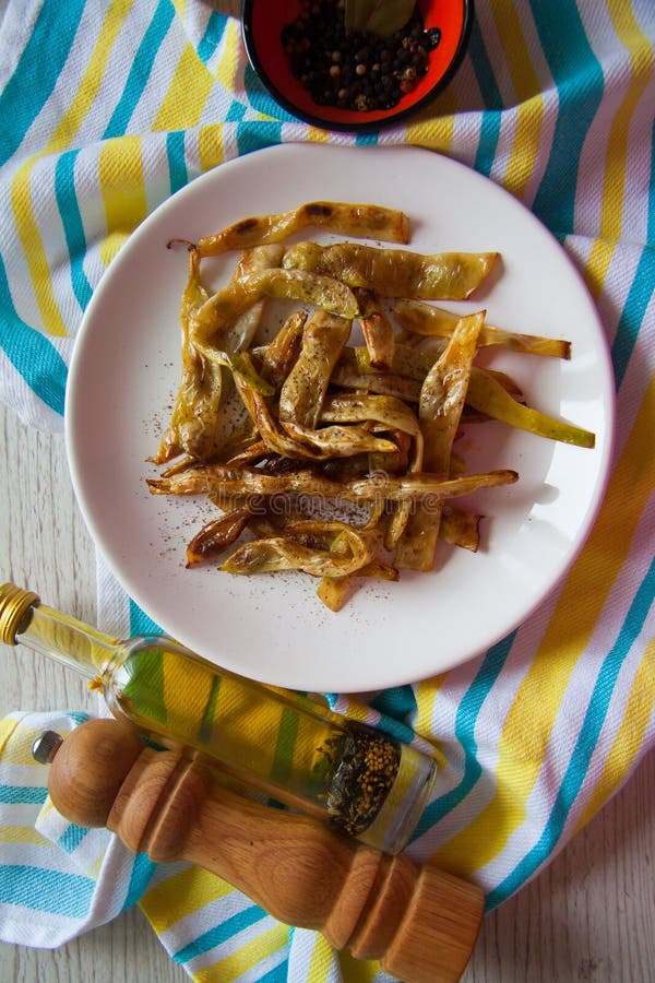 Green beans on plate stock photo. Image of healthy, board - 64223126